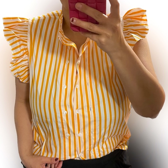 Anthropologie | Tops | Orange And White Striped Blouse Tags Attached ...